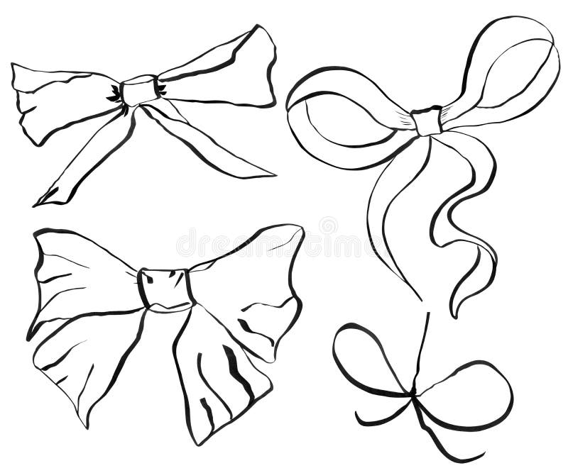 Bows Ink Linear Drawing Set Stock Illustration - Illustration of ...