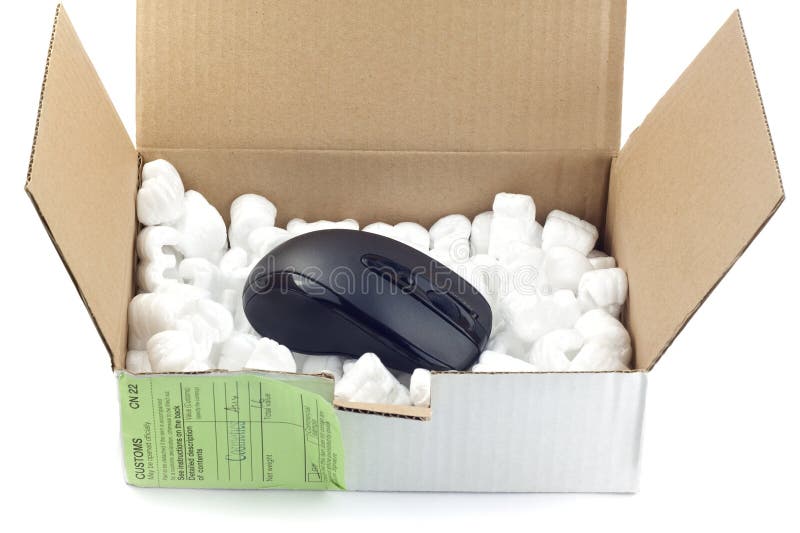 Computer Mouse In Cardboard Box Stock Photo - Image of inside, post ...