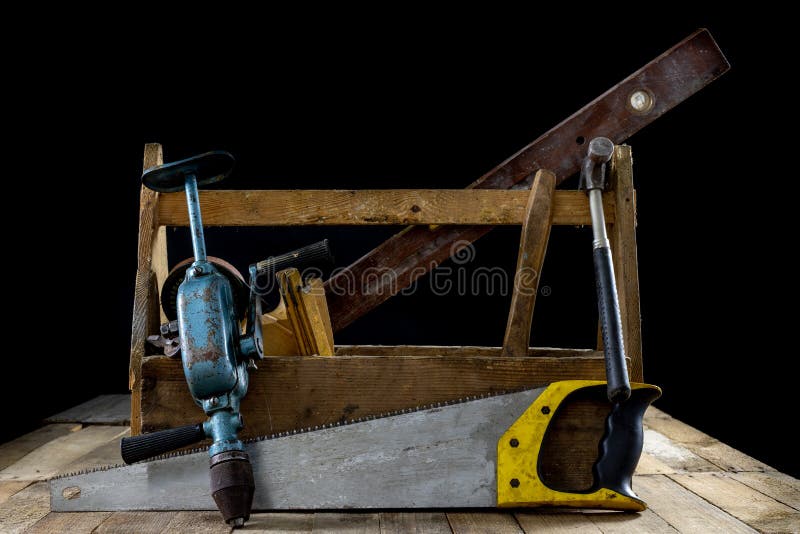Box with Accessories for the Carpenter. Carpentry Tools in a Cra Stock ...