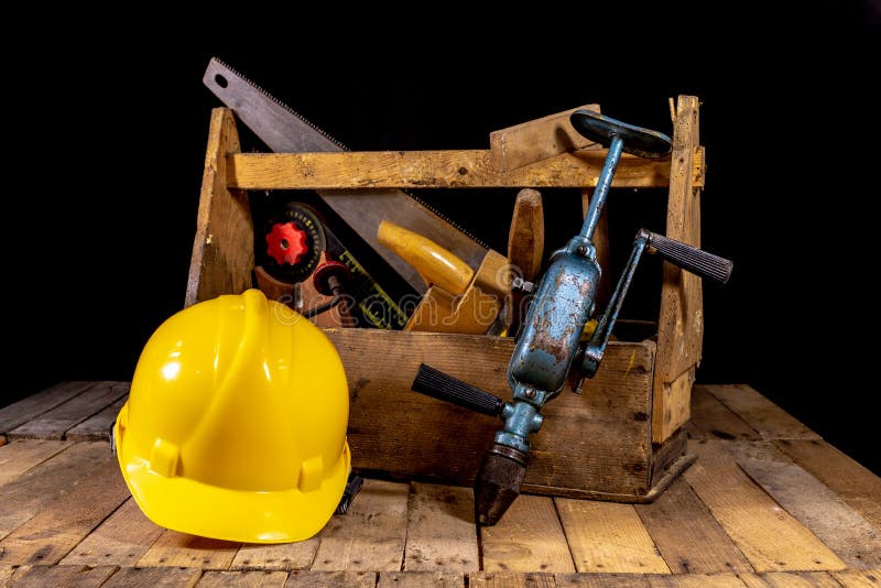Box with Accessories for the Carpenter. Carpentry Tools in a Cra Stock ...