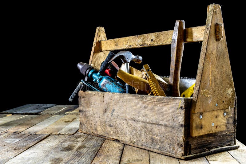Box with Accessories for the Carpenter. Carpentry Tools in a Cra Stock ...