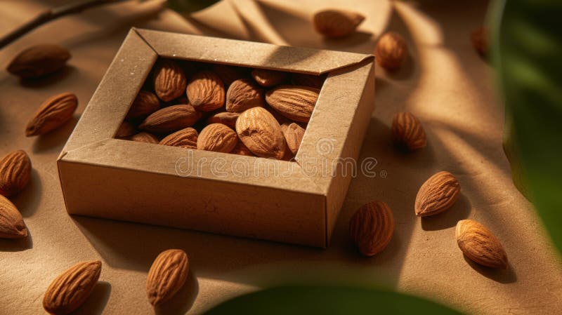 A Box of Almonds Sits on a Table, Ready To Be Enjoyed Stock Image ...