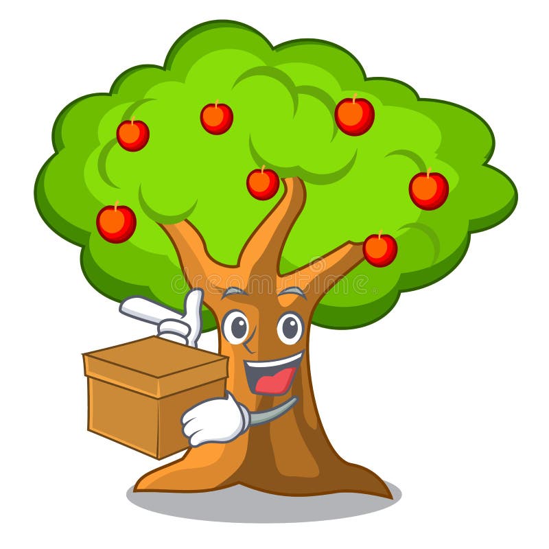 With Box Apple Tree Full of Isolated Mascot Stock Vector - Illustration ...
