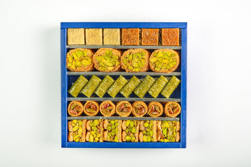 A Box of Assorted Arabic Sweets with Pistachios Stock Image - Image of ...
