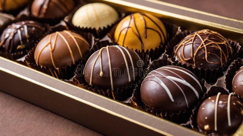 A Box of Assorted Chocolate Truffles with Decorative Drizzles and ...