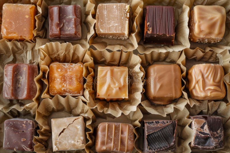 A Box of Assorted Chocolates with a Brown Wrapper Stock Image - Image ...