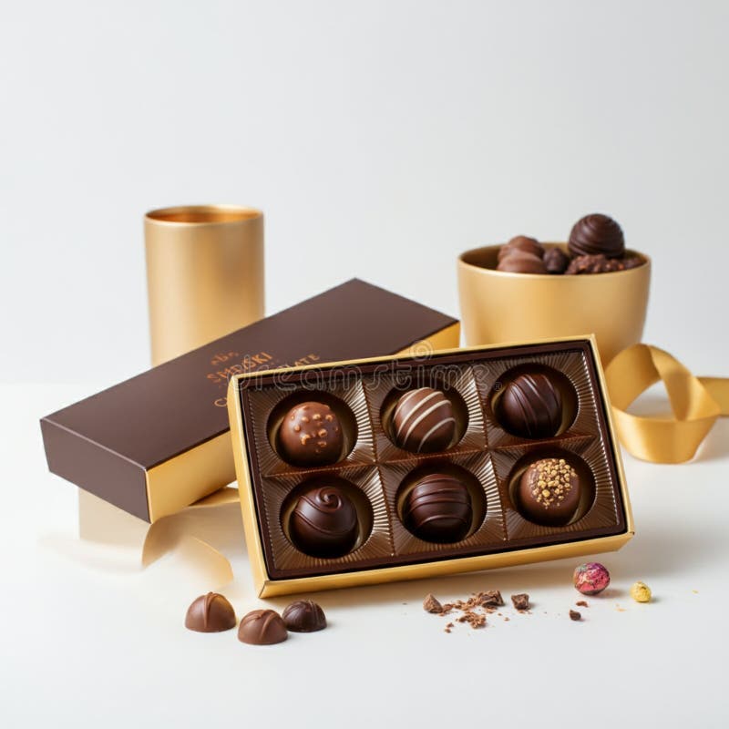 A Box of Assorted Chocolates is Displayed, Each Piece Uniquely Designed ...