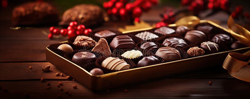 Box of Assorted Chocolates on a Festive Table, Authenticity Stock ...