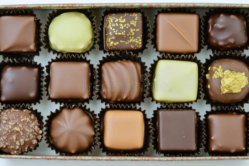 Box of Assorted Chocolates with Gold Leaf on Top Stock Photo - Image of ...