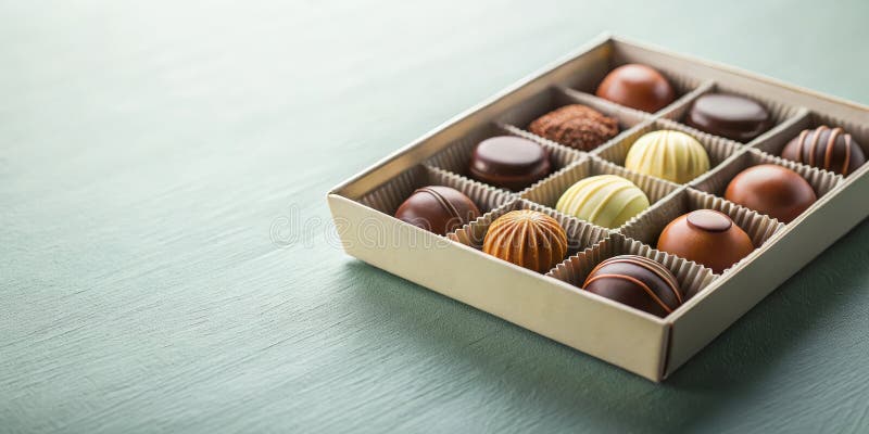 A Box of Assorted Chocolates with Various Fillings and Coatings Sits on ...