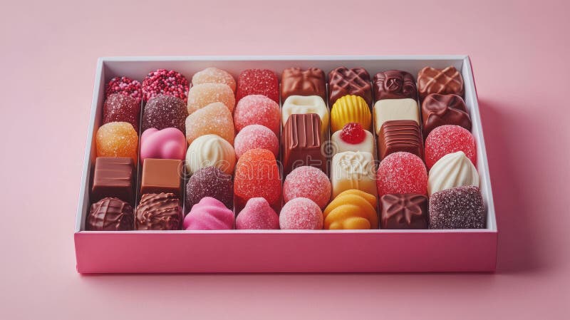 Box of Assorted Colorful Chocolates. Stock Photo - Image of pink ...