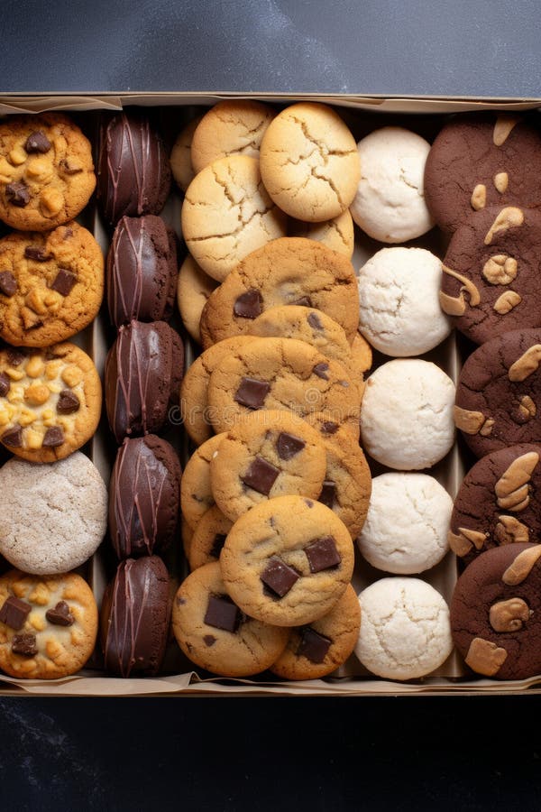 Box of Assorted Cookies Overhead with Chocolate Chip, Shortbread ...
