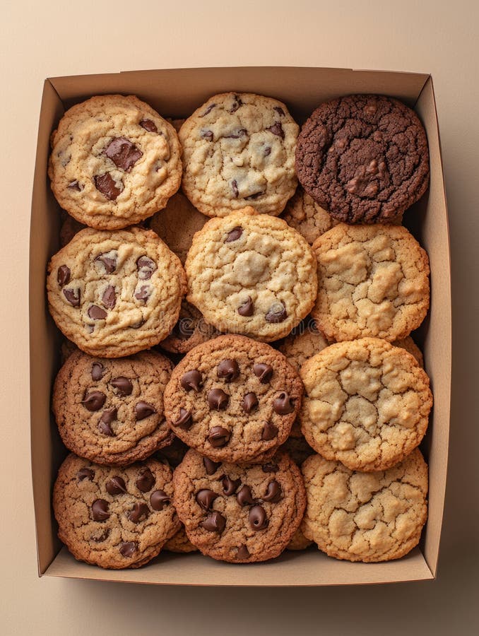 Box of Assorted Delicious Chocolate Chip Cookies. Stock Image - Image ...