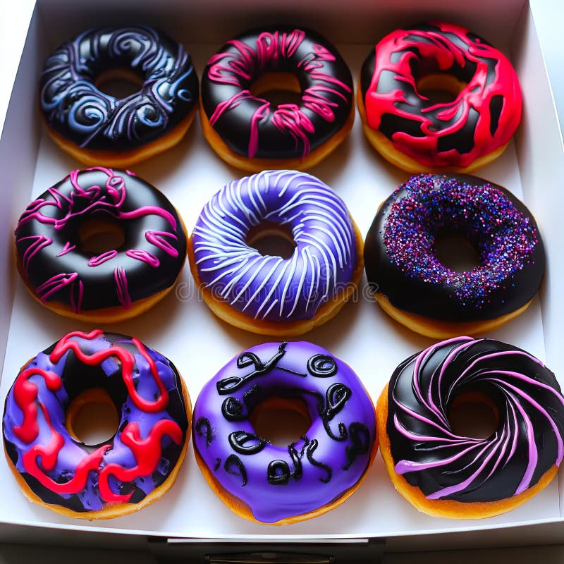 A Box of Assorted Donuts with Different Designs on Them Stock Photo ...