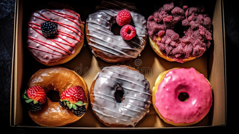 A Box of Assorted Donuts with Different Toppings Stock Illustration ...