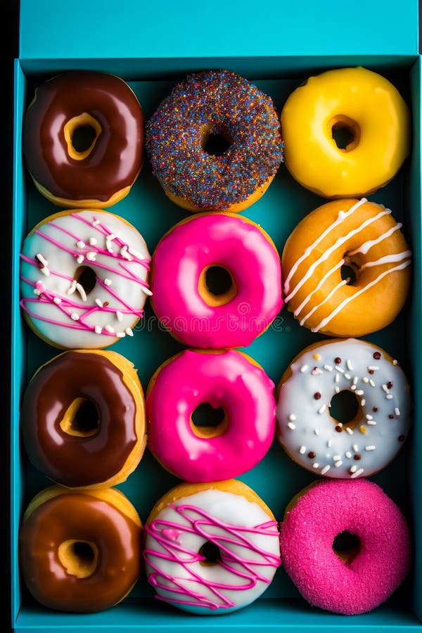 Box of Assorted Donuts with Different Toppings. Generative AI Stock ...