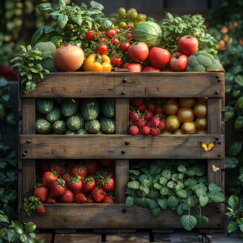Box with Assorted Fruits and Vegetables Stock Illustration ...