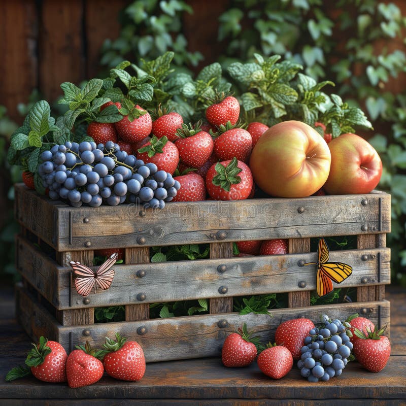 Assorted Fruits Packed in a Box Stock Illustration - Illustration of ...