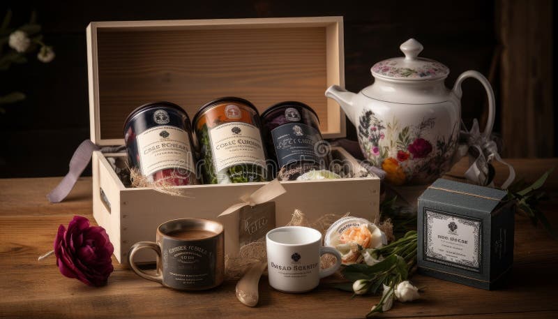 A Box of Assorted Teas and a Teapot Ai, Ai Generative, Illustration ...