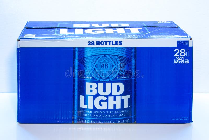 A 28 Box of Beer Bottles of Bud Light on a White Background Editorial ...