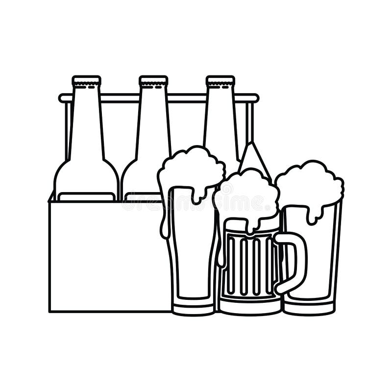 Box with Beer Bottles and Glass Isolated Icon Stock Vector ...