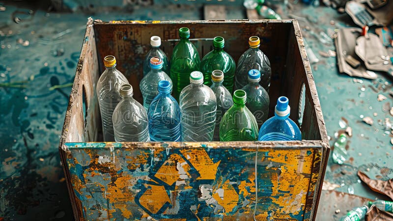 Box with Bottles for Return for Plastic and Glass Recycling. Throwing ...