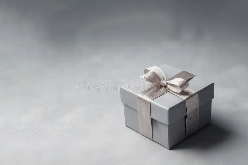Box with Bow on Pale Gray Color Background, Top View, Copy Space ...