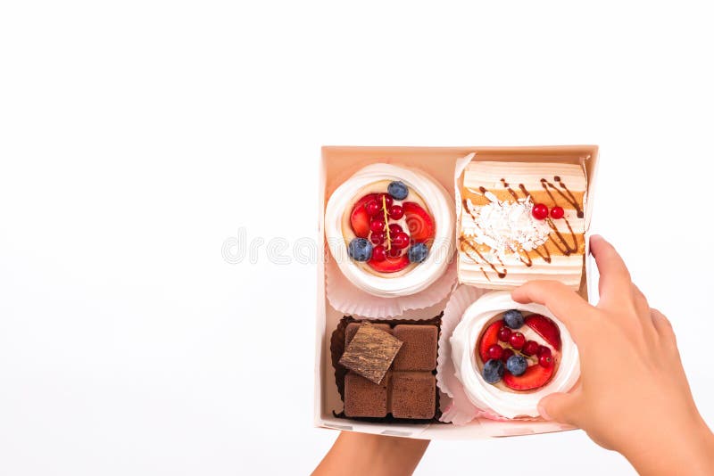 Box with Cakes and in Female Hands. Top View Stock Image - Image of ...