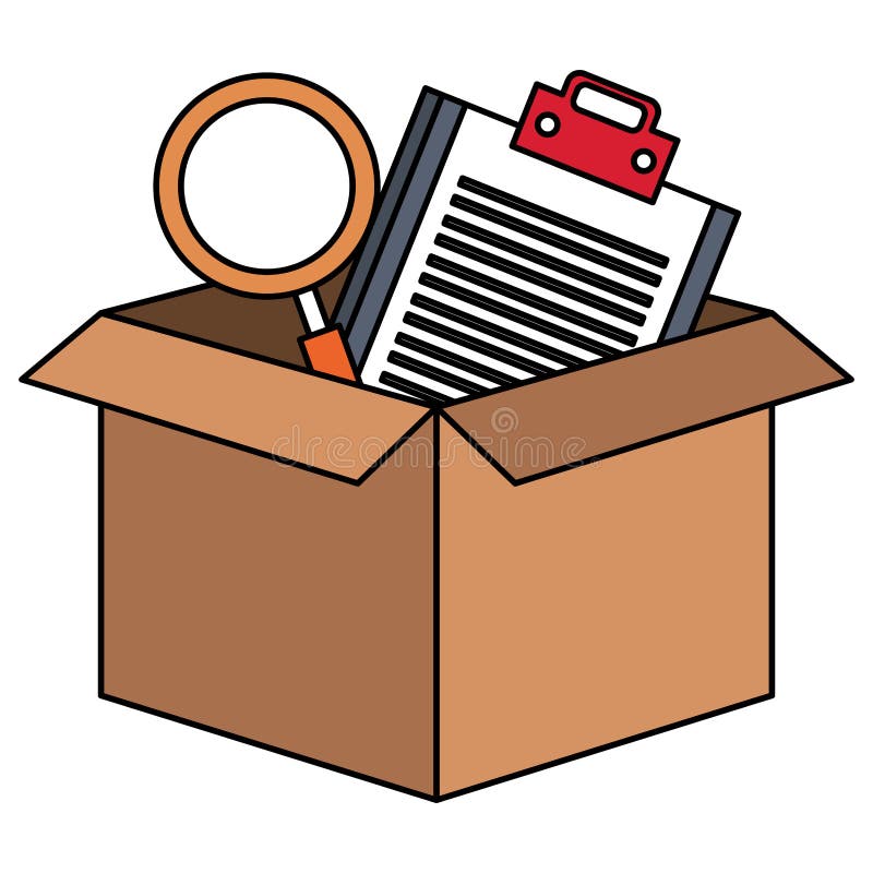 Box Carton with Magnifying Glass Stock Illustration - Illustration of ...
