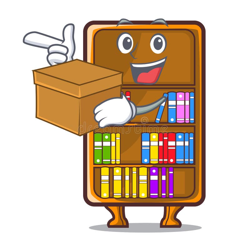 With Box Cartoon Bookcase in the Shape Wood Stock Vector - Illustration ...