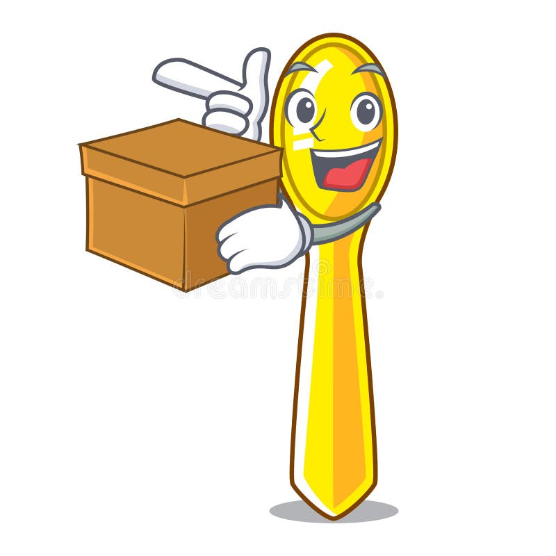 With Box Cartoon Plastic Spoon on Dining Table Stock Vector ...