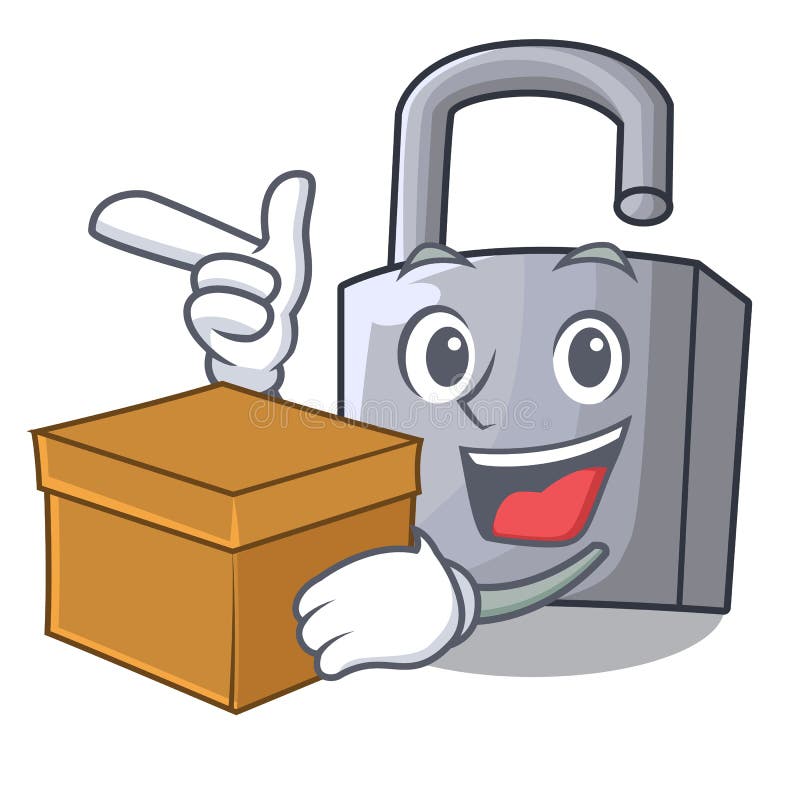 With Box Cartoon Unlocked Padlock on the Table Stock Vector ...