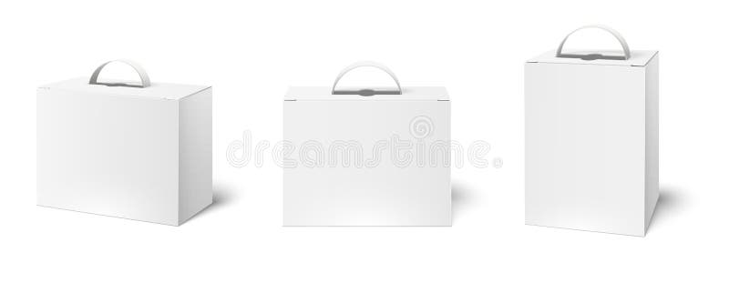 Box Case with Handle. Package Boxes Mockup, Blank White Packaging ...