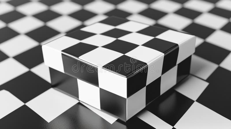 A Box with a Checkered Pattern is on a Black and White Checkered ...