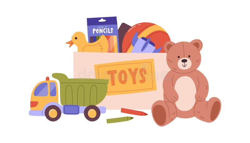 Box with Children Toys stock vector. Illustration of little - 274725948