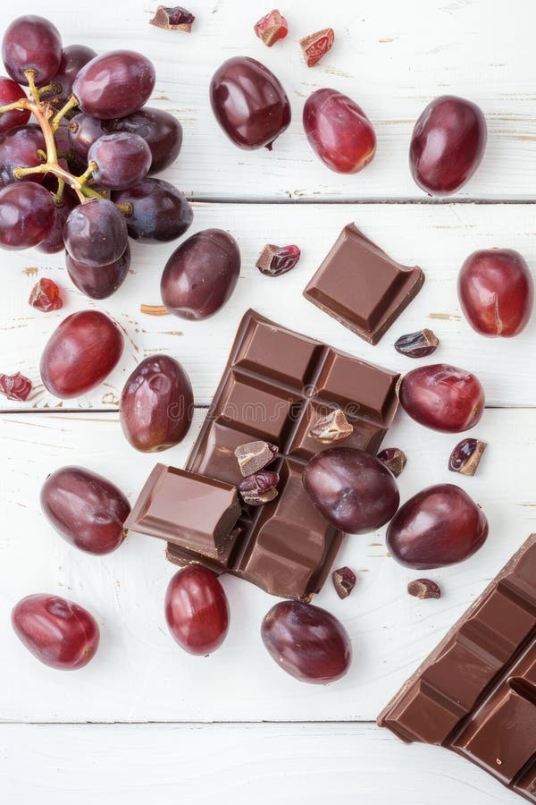 Box of Chocolate and Bunch of Grapes are on Table Stock Image - Image ...