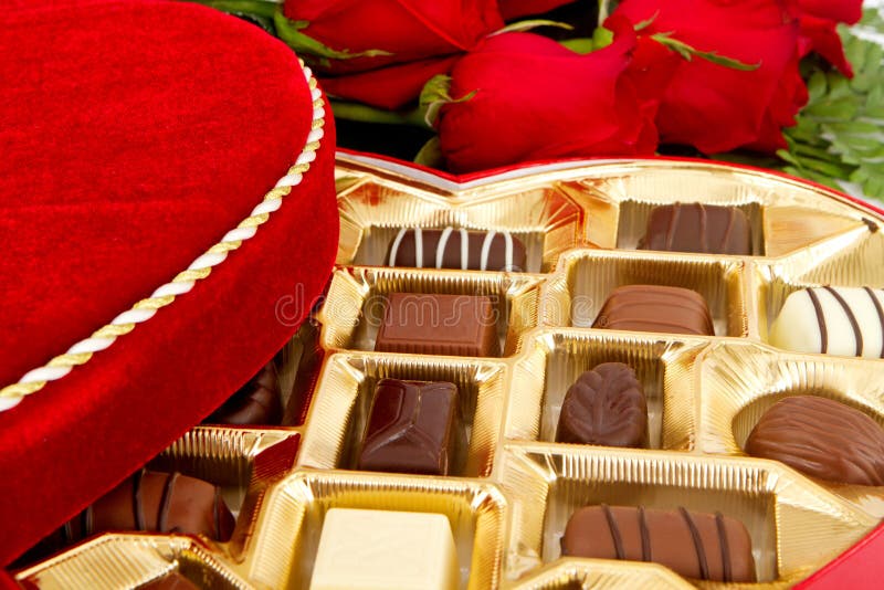 Box of Chocolate Candy with Red Roses Stock Photo - Image of milk ...