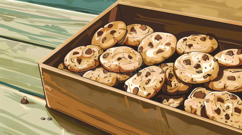 Box of Chocolate Chip Cookies Illustration Stock Image - Image of tasty ...
