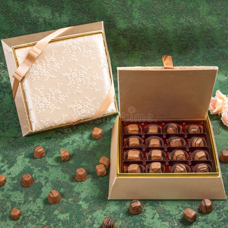 Box of chocolate open stock image. Image of calorie - 263160691