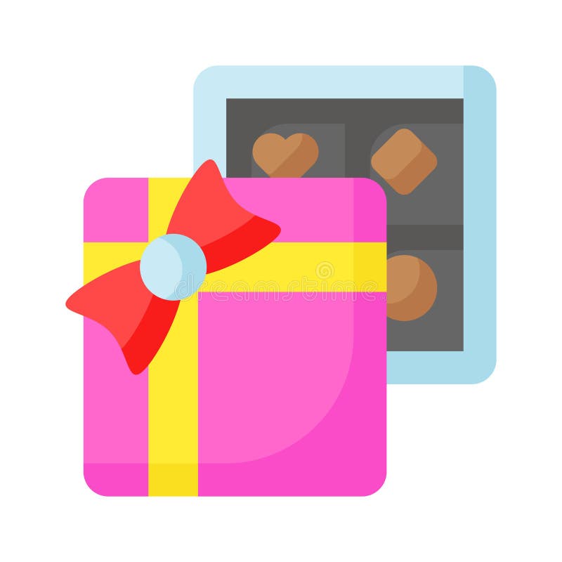 Box of Chocolate with Ribbon Bow, Flat Vector of Chocolate Gift Stock ...