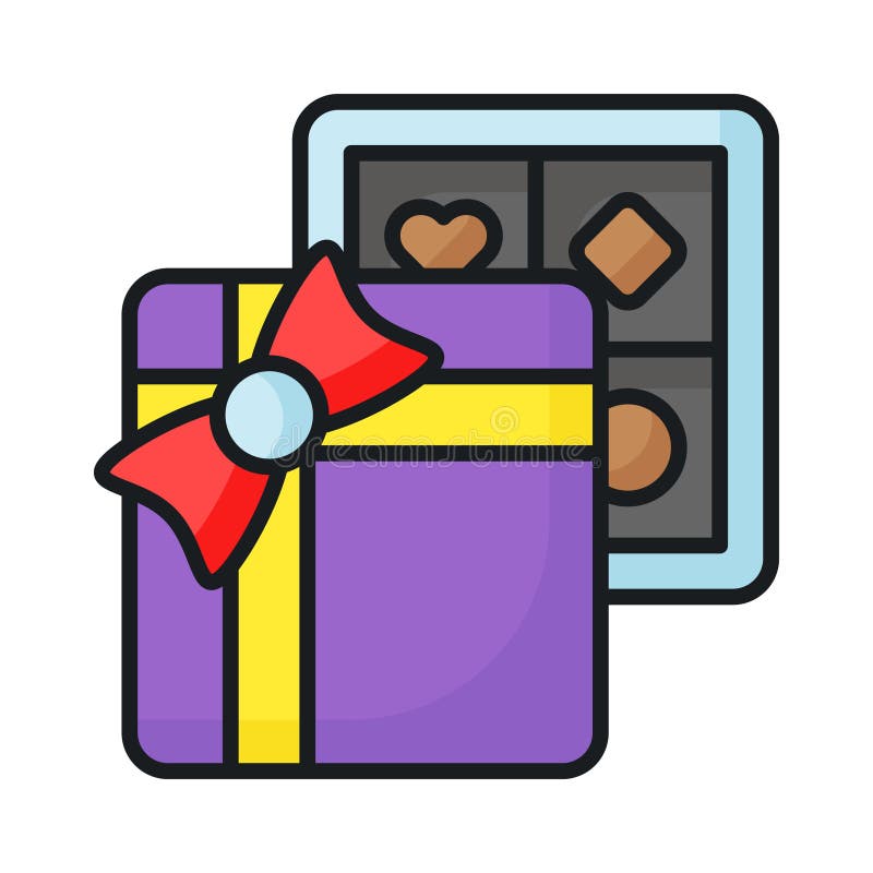 Box of Chocolate with Ribbon Bow, Flat Vector of Chocolate Gift Stock ...
