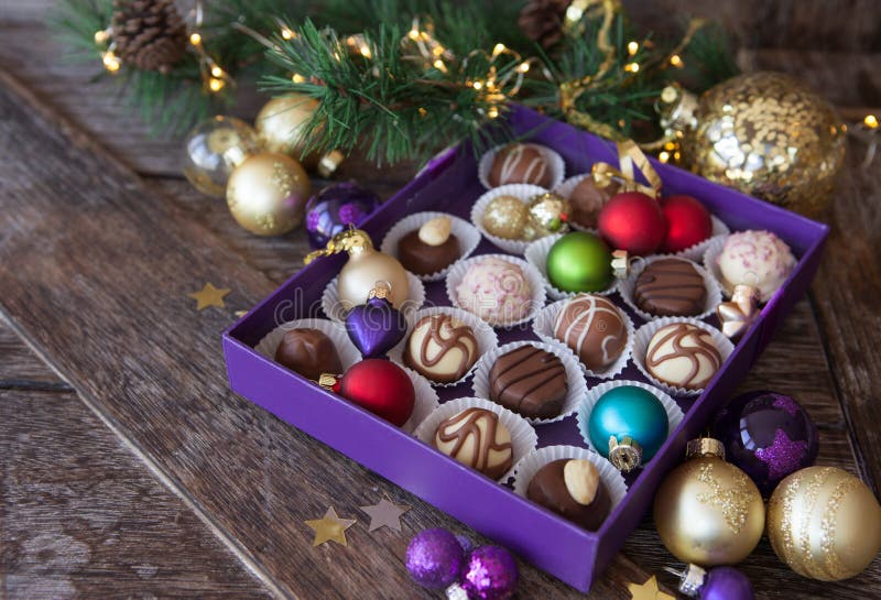 Box of Chocolates for Christmas Stock Photo - Image of happy, bright ...