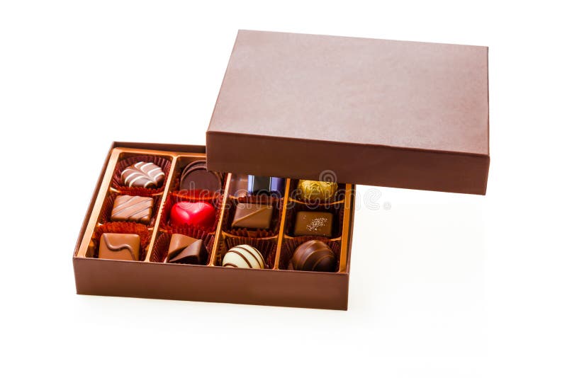 Box of Chocolates with Floating Lid Stock Image - Image of cocoa ...