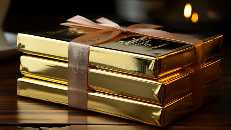 Box of Chocolates in the Form of a Gold Bar, Gift Boxes on the Table ...