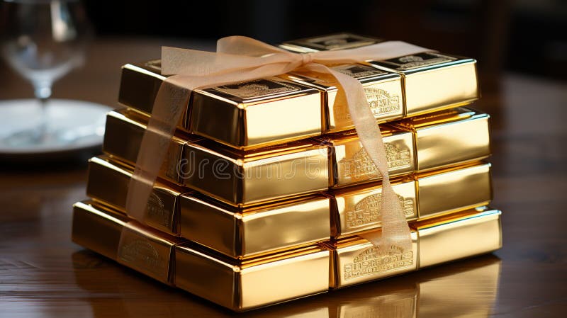 Box of Chocolates in the Form of a Gold Bar, Gift Boxes on the Table ...