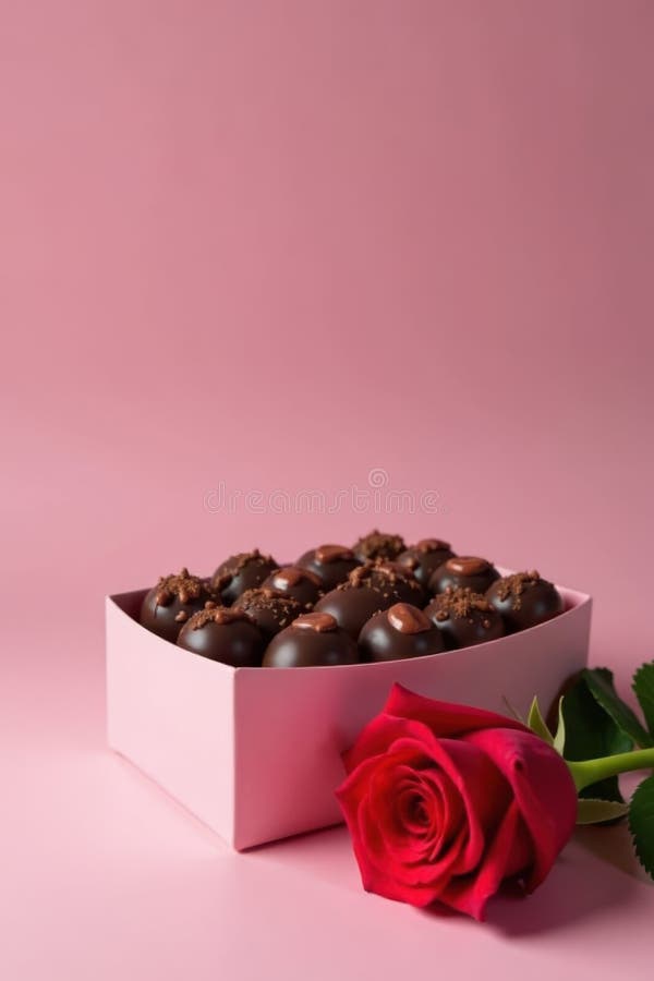 A Box of Chocolates Next To a Single, Perfect Rose, Romantic, Occasion ...