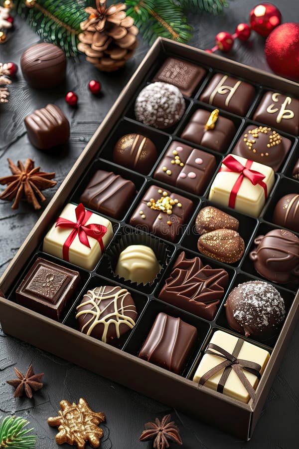 Box of Chocolates with Striped and Heart Designs. Stock Illustration ...