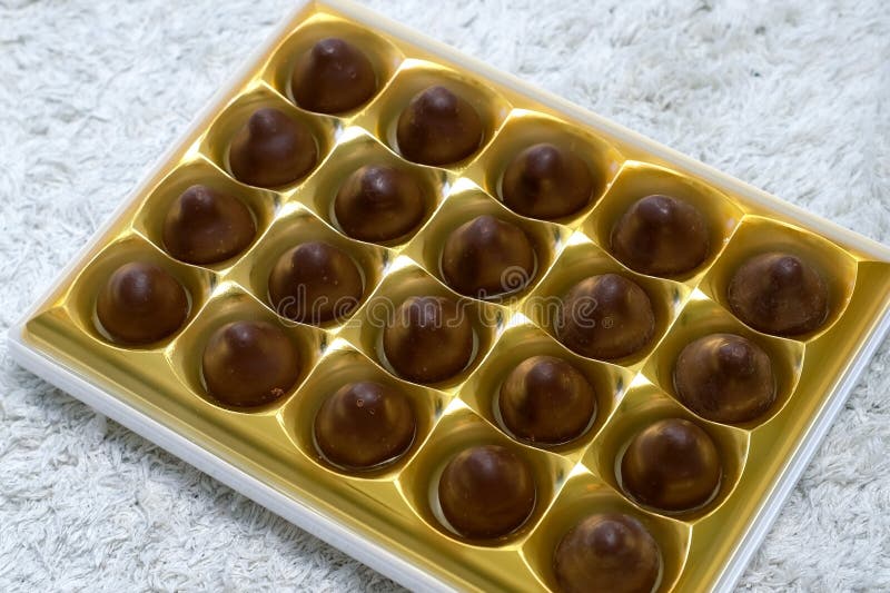 Box of Chocolates Sweets, Close-up Top View. Chocolate Candy Set Stock ...