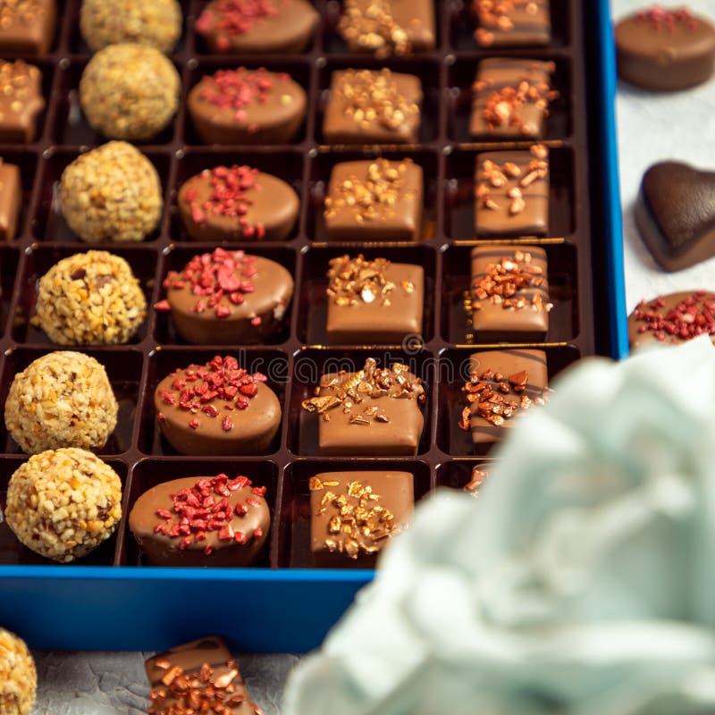 Box of chocolates top view stock image. Image of fine - 263160829