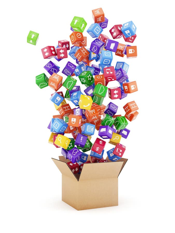 Box with Cloud Application Icons Stock Illustration - Illustration of ...